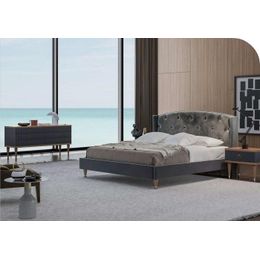 JVmoebel Schlafzimmer-Set Graue Schlafzimmer Garnitur Luxus Set Doppelbett 2x Nachttische