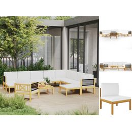 vidaXL Garten-Essgruppe 12-tlg Garten Lounge Set mit Kissen Cremeweiß Massivholz Akazie Holz S