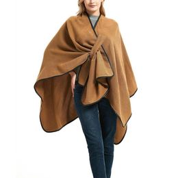 Rouemi Cape Damen Schal Poncho mit Lederbesatz