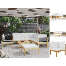vidaXL Garten-Essgruppe 8-tlg Garten Lounge Set mit Kissen Cremeweiß Massivholz Akazie Holz Si