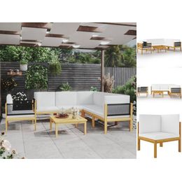 vidaXL Garten-Essgruppe 7-tlg Garten Lounge Set mit Kissen Cremeweiß Massivholz Akazie Holz Si