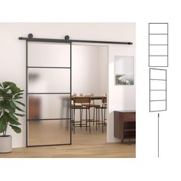 vidaXL Zimmertür Schiebetür ESG-Glas und Aluminium mattiert 90x205 cm Schwarz