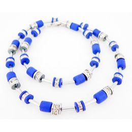 traumschmuck Kette ohne Anhänger 611 Halskette Collier Walzen Rondelle blau Strass Kristalle (Geschenk