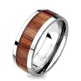 BUNGSA Fingerring 62 (19.7) Titan Ring mit edlem braunem Holz Mittelring für Damen und (Ring