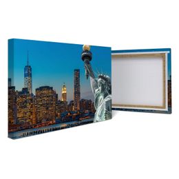wandmotiv24 Leinwandbild New York Skyline Freiheitsstatue