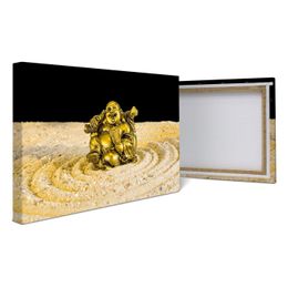 wandmotiv24 Leinwandbild Goldener Buddha im Zen-Kreis