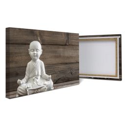 wandmotiv24 Leinwandbild Weiß sitzender Buddha