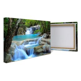 wandmotiv24 Leinwandbild Wasserfall im Wald