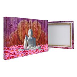 wandmotiv24 Leinwandbild Weiß Sitzende Buddha-Statue