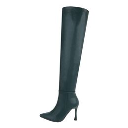 Ital-Design Damen Abendschuhe Party & Clubwear Overkneestiefel Pfennig-/Stilettoabsatz High-Heel Stiefel in Grün