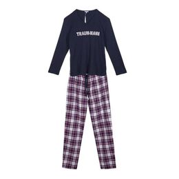 Louis & Louisa Louis & Louisa Schlafanzug Louis & Louisa Herren Pyjama Traummann blau/flanell Schriftzug Traummann