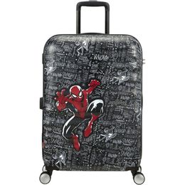 American Tourister® Hartschalen-Trolley Wavebreaker, spiderman sketch, 67 cm, 4 Rollen, Kinderreisekofferr Reisekoffer Aufgabegepäck TSA-Zahlenschloss, grau