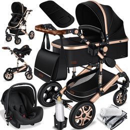 Kesser® Loops 3 in 1 Kinderwagen Kombikinderwagen Komplettset incl. Babywanne & Buggy Sportsitz & Auto-Babyschale - Voll-Gummireifen - Wickeltasche/Regenschutz/Kindertisch Set