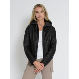 Lederjacke Mustang "31022244", Damen, Gr. L, schwarz, Obermaterial: 100% Lammleder / Innenfutter: 100% Baumwolle / Ärmelfutter: 100% Polyester / Wattierung: 100% Polyester / Kapuze 52% Baumwolle, 48% Polyester, Jacken