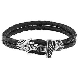 etNox hard and heavy Thor's Hammer Lederarmband multicolor