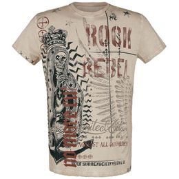 Rock Rebel by EMP T-Shirt mit auffälligem Skull Print & Schriftzügen T-Shirt beige in M