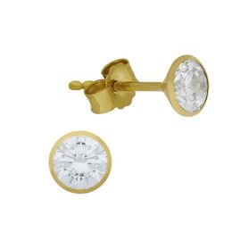 V Ohrstecker 585/- Gold Zirkonia weiß 0,5cm Glänzend