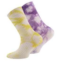 Ewers - Socken BATIK & RIPPE 2er-Pack in lila/gelb, Gr.27-30