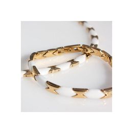 ELLAWIL Collier-Set Collier und Armband aus Keramik und Edelstahl weiß/gold (Kettenlänge 49 cm