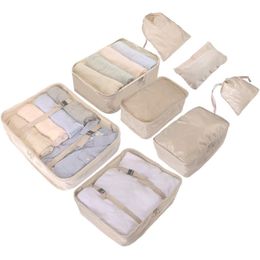 Travelfreund® Kofferorganizer 8er Set Koffer Organizer beige mit Kosmetiktasche und Packtaschen (8-tlg)