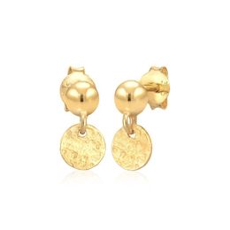 Elli Premium Paar Ohrstecker &raquo;Stecker Kugel Pl&auml;ttchen Antique 375 Gelbgold&laquo; Gold onesize Kugel Ohrstecker mit Pl&auml;ttchen Anh&auml;nger f&uuml;r Frauen
