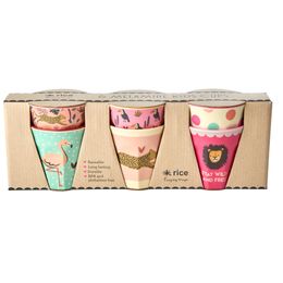 Rice Kleine Melamin Kinder Becher Jungle Animals 6er Pack, pink