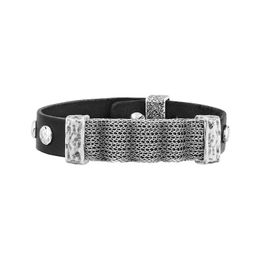 SEVEN-24 Armband »Edelstahl mit schwarzem Leder« schwarz 24 cm Rockiges Lederarmband