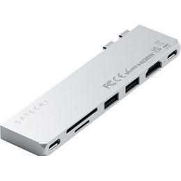 Satechi USB-C Pro Hub Slim Adapter Laptop-Adapter USB-C zu HDMI, MicroSD-Card, SD-Card, USB 4.0, USB Typ A, USB Typ C, silberfarben