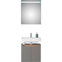 Saphir Badmöbel-Set Quickset 2-teilig, Waschbeckenunterschrank mit LED-Spiegel, (2-St), Waschplatz 60 cm breit, inkl. Türdämpfer, 2 Türen, Bad-Set, grau
