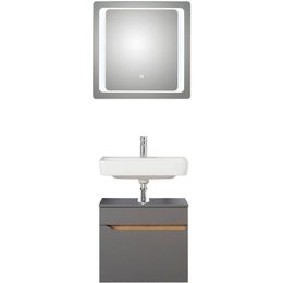 Saphir Badmöbel-Set Quickset 2-teilig, Waschbeckenunterschrank mit LED-Spiegel, (2-St), Waschplatz 70 cm breit, ohne Waschbecken, 1 Schublade, Bad-Set, grau