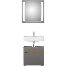 Saphir Badmöbel-Set Quickset 2-teilig, Waschbeckenunterschrank mit LED-Spiegel, (2-St), Waschplatz 70 cm breit, ohne Waschbecken, 1 Schublade, Bad-Set, grau