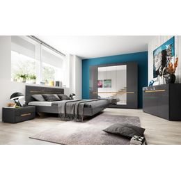 Bett HL1-31, 166 cm x 35 cm x 205 cm, grau/grau hochglanz/appenzeller Fichte NBHL1-31-grau