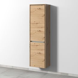 Sanipa Twiga Hochschrank mit LED-Beleuchtung, 1 Tür und 1 Wäschekorbklappe, Eiche Natural-Touch, SY1 SY11385