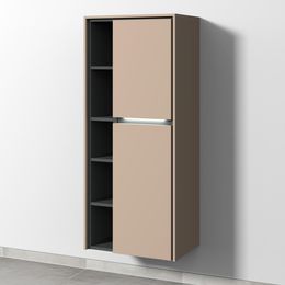 Sanipa Twiga Stauraumschrank mit LED-Beleuchtung, 2 Türen und offenen Fächern, Macchiato-Matt, SY115 SY11568