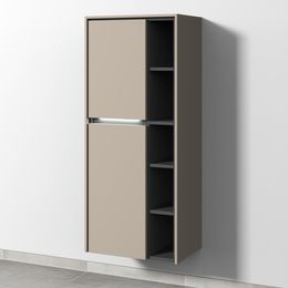 Sanipa Twiga Stauraumschrank mit LED-Beleuchtung, 2 Türen und offenen Fächern, Sandgrau-Matt, SY1146 SY11467