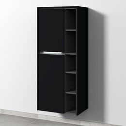 Sanipa Twiga Stauraumschrank mit LED-Beleuchtung, 2 Türen und offenen Fächern, Schwarz-Matt, SY11408 SY11408