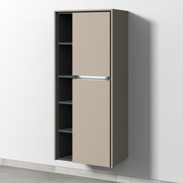 Sanipa Twiga Stauraumschrank mit LED-Beleuchtung, 2 Türen und offenen Fächern, Sandgrau-Matt, SY1156 SY11567