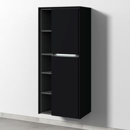 Sanipa Twiga Stauraumschrank mit LED-Beleuchtung, 2 Türen und offenen Fächern, Schwarz-Matt, SY11508 SY11508