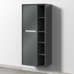 Sanipa Twiga Stauraumschrank mit LED-Beleuchtung, 2 Türen und offenen Fächern, Weiß-Glanz, SY11478 SY11478