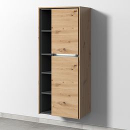 Sanipa Twiga Stauraumschrank mit LED-Beleuchtung, 2 Türen und offenen Fächern, Eiche Natural-Touch, SY11585