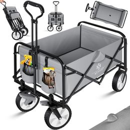 Kesser&reg; Bollerwagen faltbar Handwagen Transportkarre max. 150kg Tragkraft & 360&deg; PVC-Reifen Ger&auml;tewagen inkl. 2 Netztaschen, Seitentasche & Abdeckung Transportwagen Gartenanh&auml;nger ohne Dach