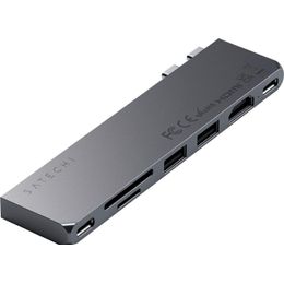 Satechi USB-C Pro Hub Slim Adapter Laptop-Adapter USB-C zu HDMI, MicroSD-Card, SD-Card, USB 4.0, USB Typ A, USB Typ C, grau