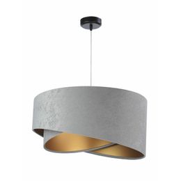 Licht-Erlebnisse Pendelleuchte Stoff Schirm Velours Optik in Grau Gold 50 cm rund Schlafzimmer Wohnzimmer - Weiß, Grau, Gold