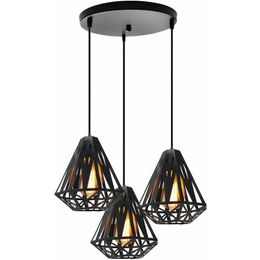 Industrielle Retro Metall Pendelleuchte Schlafzimmer E27 Schmiedeeisen Kronleuchter 3 Lichter Schwarz