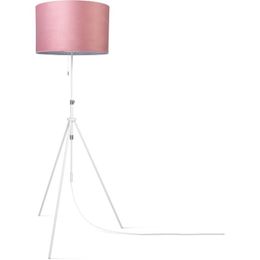Paco Home Pendelleuchte Stehleuchte Dreibein Wohnzimmer Lampenschirm Velours Unifarben E27 Pink Weiß (Ø45.5 cm), Stehleuchte Typ 2 - Weiß