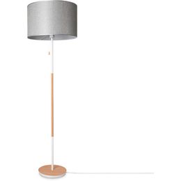 Stehleuchte Wohnzimmer Stoffschirm Tischlampe Textil Schirm E27 Nachtlicht Grau (Ø45.5 cm), Stehleuchte-Weiß - Typ 3 - Paco Home