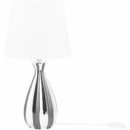 Beliani Tischlampe Weiß/ Silber/ Schwarz Keramik 52 cm Stoffschirm Weiß Vasenform Kabel mit Schalter Moderner Stil - Weiß