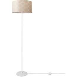 Stehlampe Wohnzimmer Lampenschirm Stoff Stehleuchte Leselampe Abstrakt Vintage Design 7 (Ø38 cm), Stehleuchte Einbein - Weiß - Paco Home