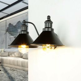 Licht-Erlebnisse - Wandlampe innen Schwarz Metall Schirm Industrie Design 2x E27 - Schwarz matt