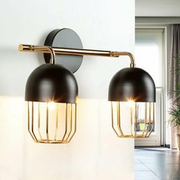 Licht-Erlebnisse - Wandleuchte Metall in Schwarz Gold Loft Design 2x E14 quinn Wandlampe - Schwarz, Gold